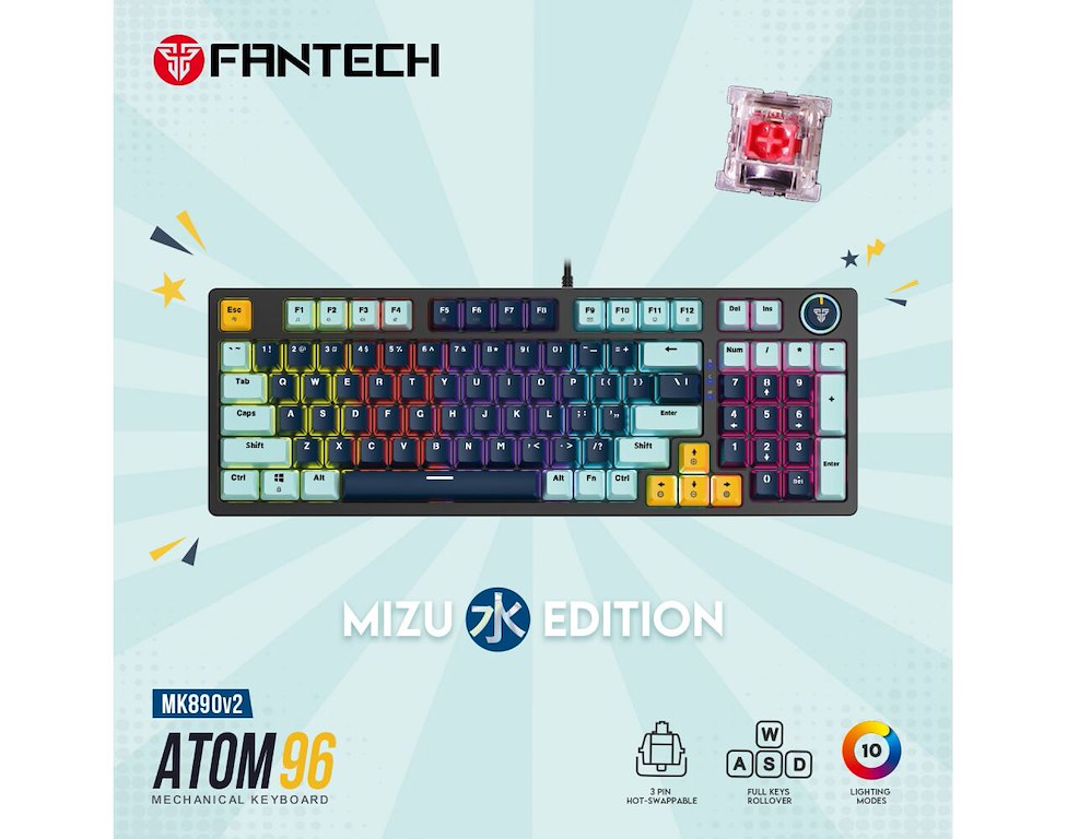 Tastatura Mehanicka Gaming Fantech MK890 RGB Atom 96 Navy (Red switch)