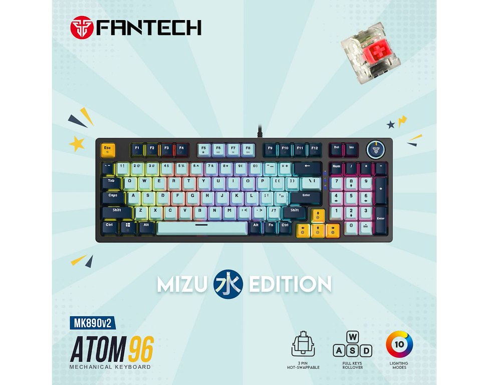 Tastatura Mehanicka Gaming Fantech MK890 RGB Atom MK96 SkyBlue (Red switch)