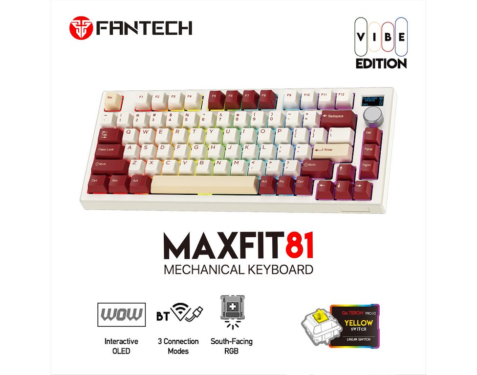 Tastatura Mehanicka Gaming Fantech MK910 RGB Vibe Maxfit 81 Royal Prince Wireless (Yellow switch)