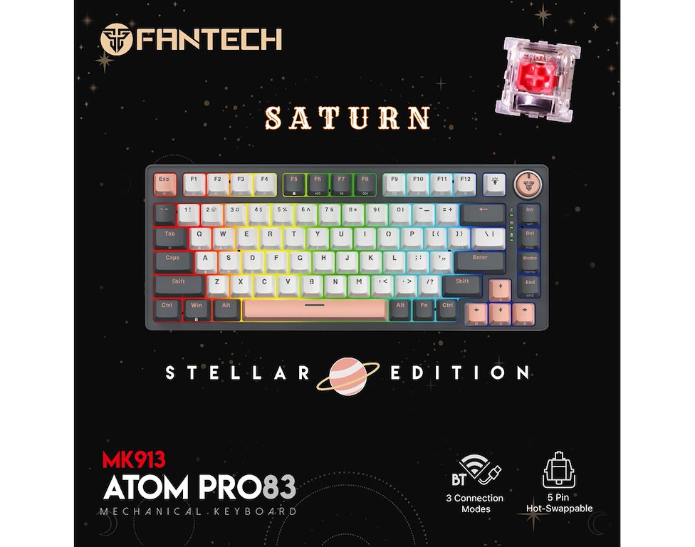 Tastatura Mehanicka Gaming Fantech MK913 RGB Atom PRO83 Wireless Saturn (red switch)
