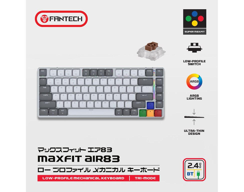 Tastatura Mehanicka Gaming Fantech MK915 RGB Maxfit AIR83 Wireless grey (brown switch)