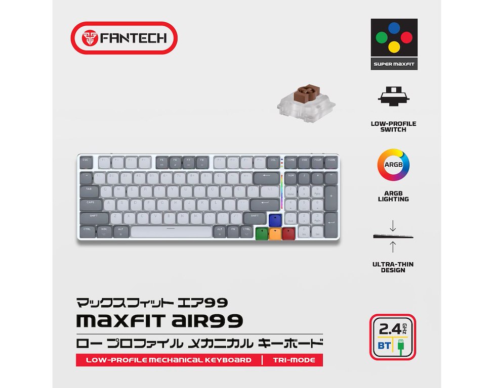 Tastatura Mehanicka Gaming Fantech MK916 RGB Maxfit AIR99 Wireless grey (brown switch)