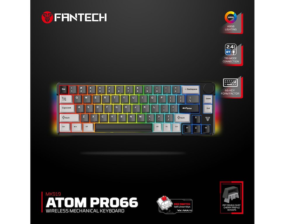 Tastatura Mehanicka Gaming Fantech MK919 Atom PRO66 crna (Red switch)