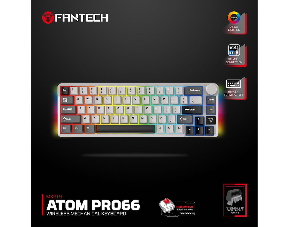 Tastatura Mehanicka Gaming Fantech MK919 Atom PRO66 siva (Red switch)
