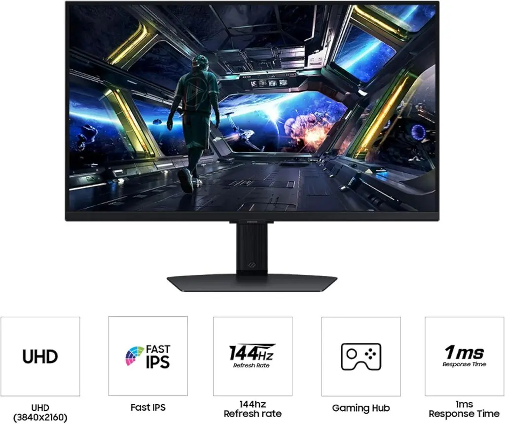 Samsung Gaming monitor LS27DG702EUXDU 27", IPS, 3840x2160, 144Hz, 1ms MPRT, HDMI, DP, USB, Freesync, Pivot, visina, Crni