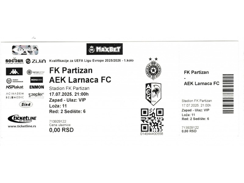 2025, PARTIZAN - AEK LARNAKA! Liga Evrope.