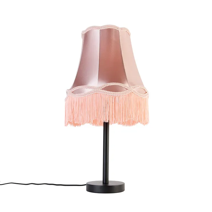 Klasična stona lampa crna sa abažurom Granny roze boje 30 cm - Simplo