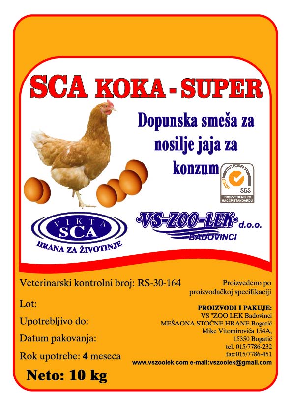 SCA KOKA SUPER dopunska smeša za ishranu koka nosilja 10kg
