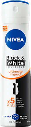 NIVEANIVEA BLACK & WHITE INVISIBLE ultimate impact antiperspirant dezodorans u spreju, 150 ml