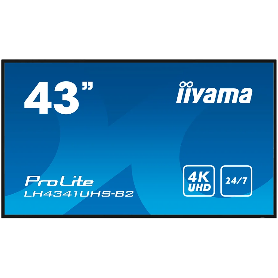 IIYAMA LFD LH4341UHS-B2 43" Professional Digital Signage display with 4K UHD resolution and 24/7 3840×2160 16:9 500cd 1200:1 8ms landscape, portrait