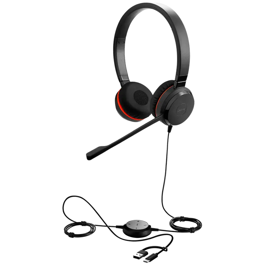 JABRA Evolve 20 SE, Stereo MS, USB C/A adapter, Leather