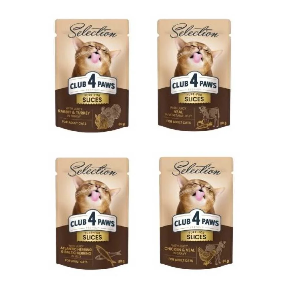 Club4Paws Selection sos za mačke Cat - Komadići piletine i teletine 80g