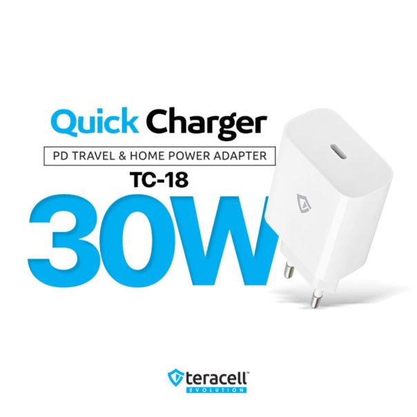 Kucni punjac Teracell Evolution TC-18 PD Fast charging 30W sa PD iPhone lightning kablom beli CE