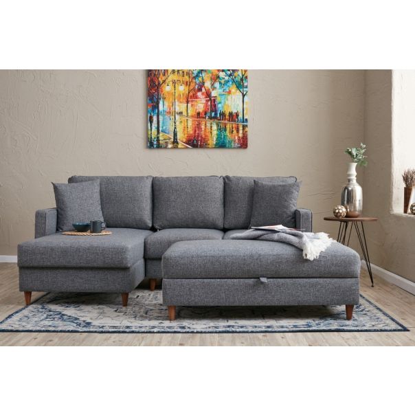 ATELIER DEL SOFA Ugaona garnitura sa tabureom Eva, leva, siva