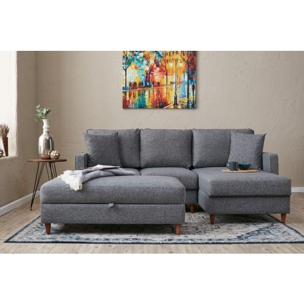 ATELIER DEL SOFA Ugaona garnitura sa tabureom Eva, desna, siva