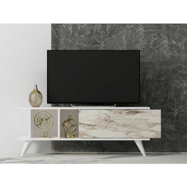HANAH HOME TV komoda Liberty, bela/mermerna