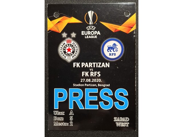 Partizan - RFS 27.08.2020. Akreditacija