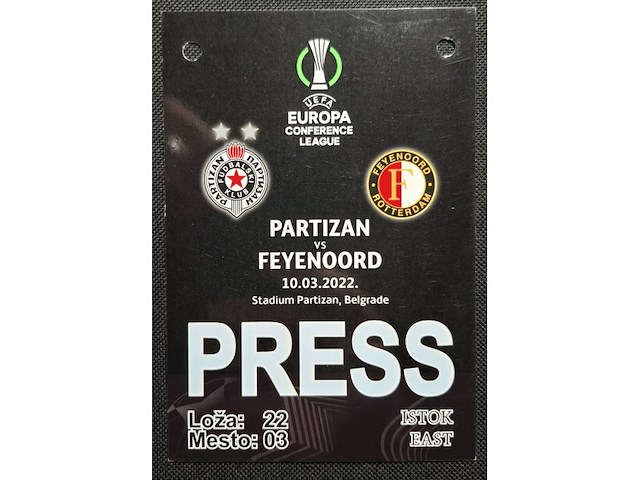 Partizan - Feyenoord 10.03.2022. Akreditacija