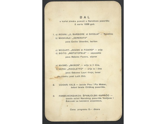 Beograd - program - bal - narodno pozoriste 1938