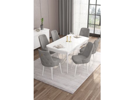 HANAH HOME Set Trpezarijski sto i 6 stolica Are White Grey