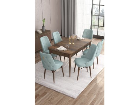HANAH HOME Set Trpezarijski sto i 6 stolica Are Baroque Sea Green