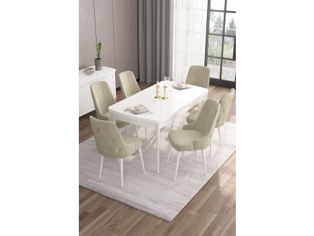 HANAH HOME Set Trpezarijski sto i 6 stolica Are White Cream