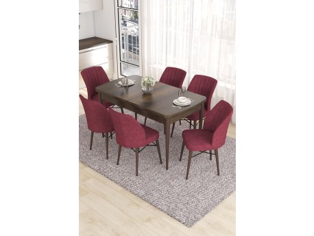 HANAH HOME Set Trpezarijski sto i 6 stolica Eva Baroque Burgundy