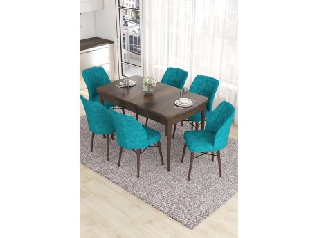 HANAH HOME Set Trpezarijski sto i 6 stolica Eva Baroque Turquoise