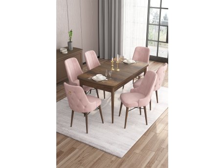 HANAH HOME Set Trpezarijski sto i 6 stolica Are Baroque Pink