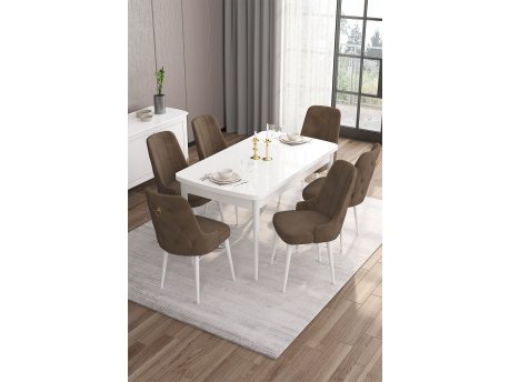 HANAH HOME Set Trpezarijski sto i 6 stolica Are White Brown