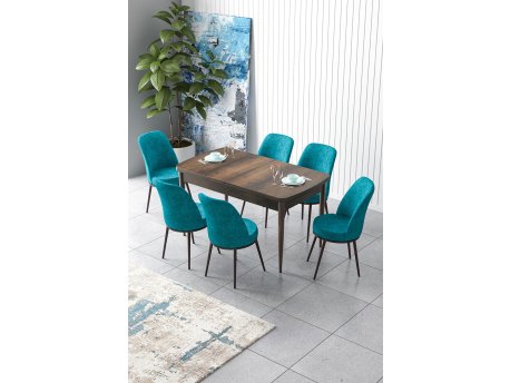 HANAH HOME Set Trpezarijski sto i 6 stolica Zen Baroque Turquoise