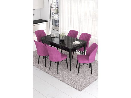 HANAH HOME Set Trpezarijski sto i 6 stolica Eva Black Marble Purple