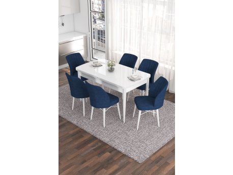 HANAH HOME Set Trpezarijski sto i 6 stolica Eva White Navy Blue