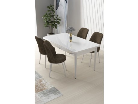 HANAH HOME Set Trpezarijski sto i 4 stolice Nil White Brown