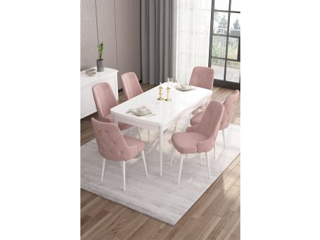 HANAH HOME Set Trpezarijski sto i 6 stolica Are White Pink