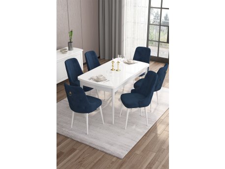 HANAH HOME Set Trpezarijski sto i 6 stolica Are White Navy Blue