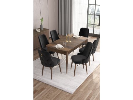 HANAH HOME Set Trpezarijski sto i 6 stolica Are, Crno-braon