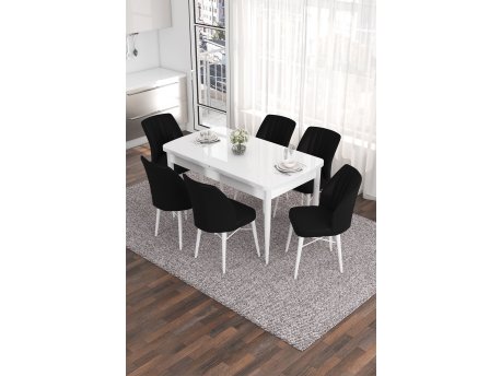 HANAH HOME Set Trpezarijski sto i 6 stolica Eva White Black