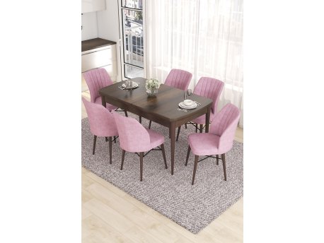 HANAH HOME Set Trpezarijski sto i 6 stolica Eva Baroque Pink