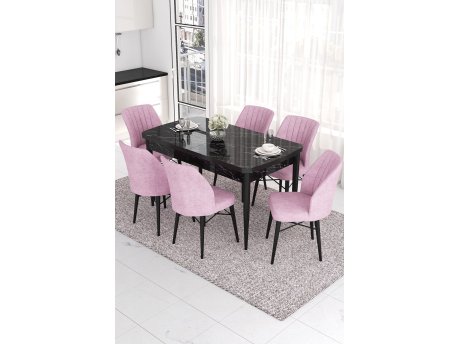 HANAH HOME Set Trpezarijski sto i 6 stolica Eva Black Marble Pink
