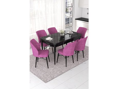 HANAH HOME Set Trpezarijski sto i 6 stolica Nef Black Marble Purple