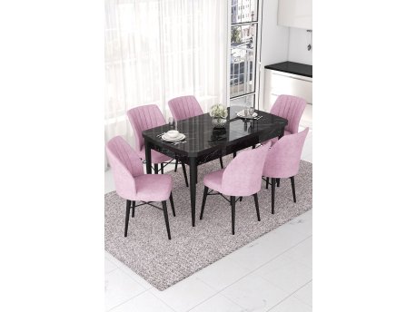 HANAH HOME Set Trpezarijski sto i 6 stolica Nef Black Marble Pink