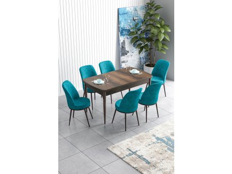 HANAH HOME Set Trpezarijski sto i 6 stolica Han Baroque Turquoise