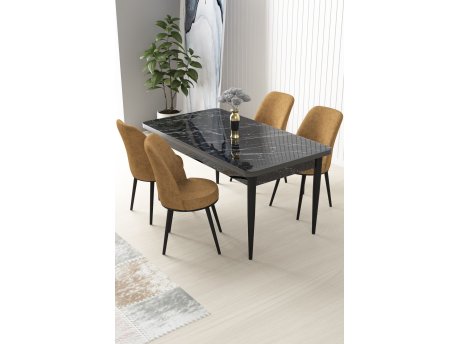 HANAH HOME Set Trpezarijski sto i 4 stolice Nil Black Marble Cappuccino