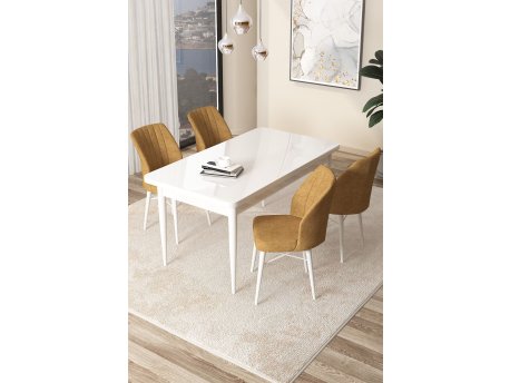 HANAH HOME Set Trpezarijski sto i 4 stolice Arp White Cappuccino