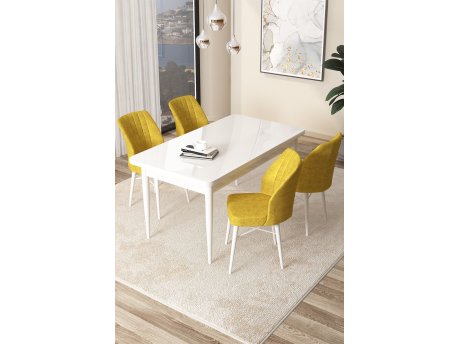 HANAH HOME Set Trpezarijski sto i 4 stolice Arp White Mustard