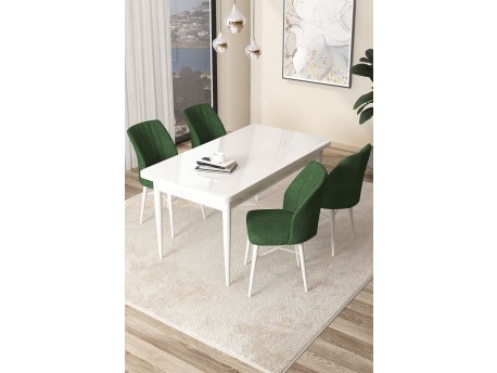 HANAH HOME Set Trpezarijski sto i 4 stolice Arp White Khaki
