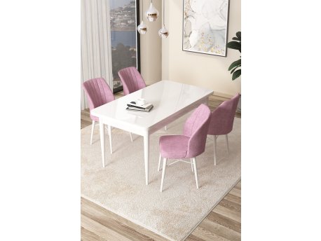 HANAH HOME Set Trpezarijski sto i 4 stolice Arp White Pink