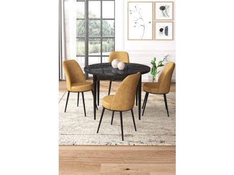 HANAH HOME Set Trpezarijski sto i 4 stolice Tor Black Marble Cappuccino