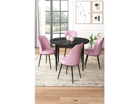 HANAH HOME Set Trpezarijski sto i 4 stolice Tor Black Marble Pink